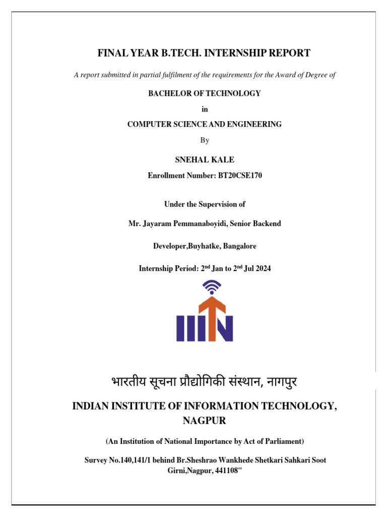 Bt20cse170 Internship Report | PDF | Databases | World Wide Web