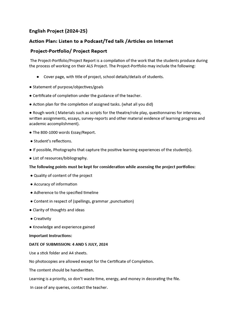 English Project Portfolio Guide | PDF | Art