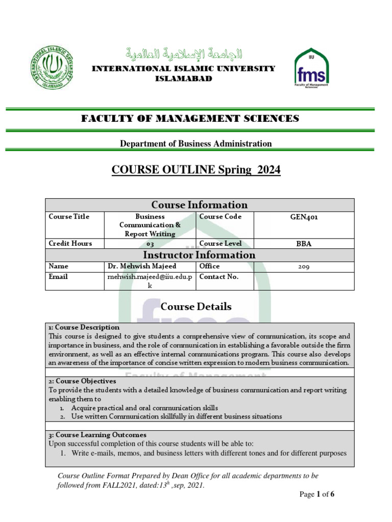 BCRW Course Outline S2023 | PDF | Lecture | Communication