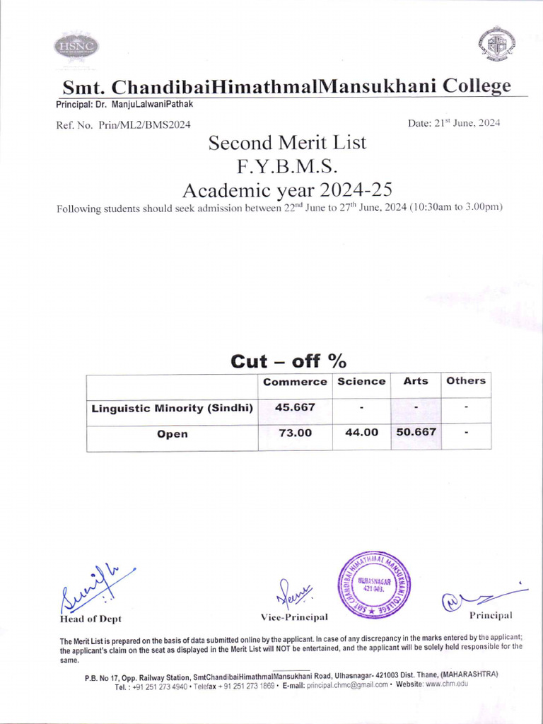 Second Merit List Fy Bms A.Y 2024 25 | PDF