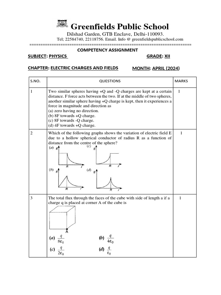 Physics Assignment: Electric Charges & Fields | PDF | Sphere | Flux