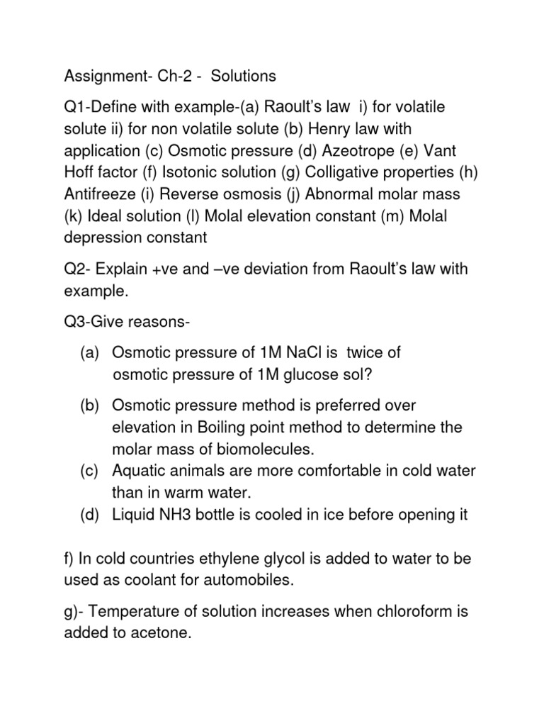 Assignment solutions | PDF | Chemistry | Chemical Substances