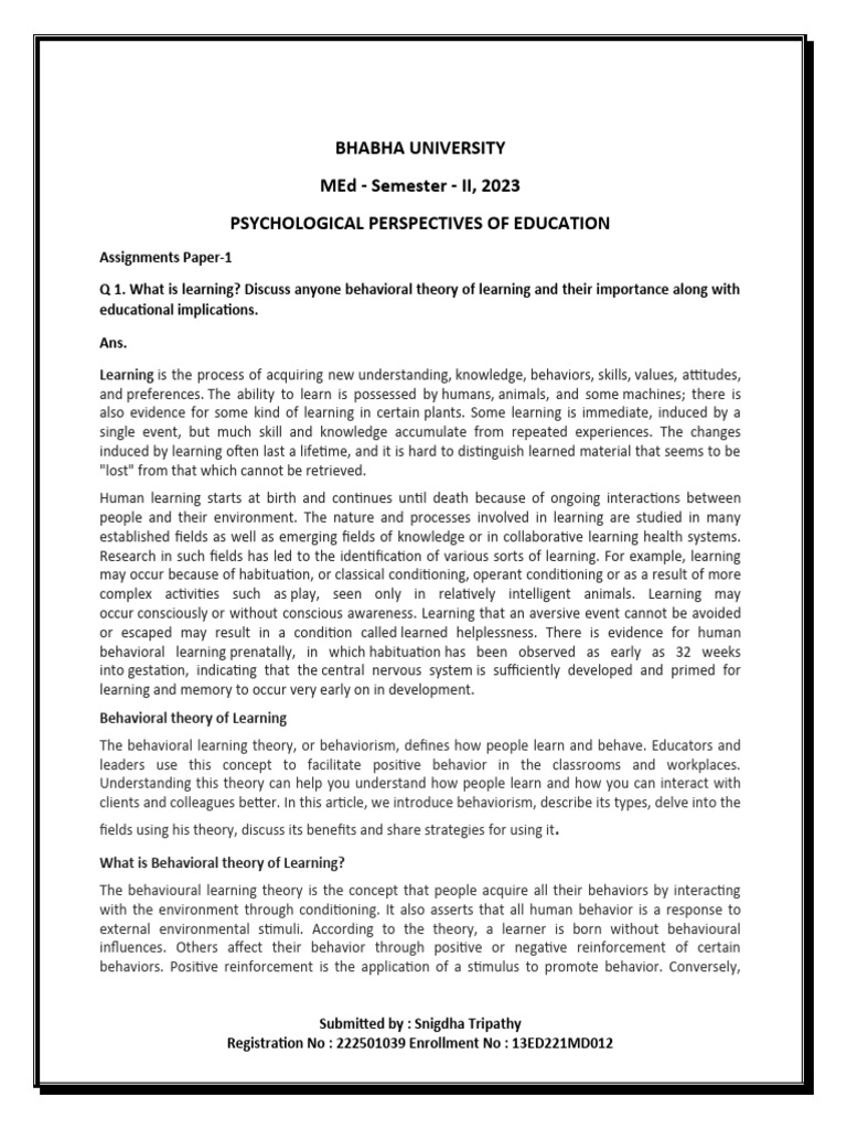 Assignment Papers 1 Semister II | PDF | Id | Learning