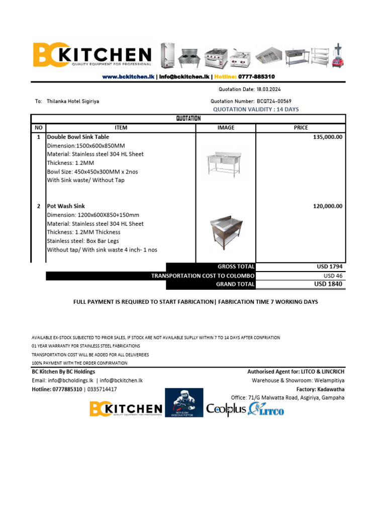 BC KITCHEN- Quotation- 18022024- Thilanka Hotel Sigiriya | Download ...