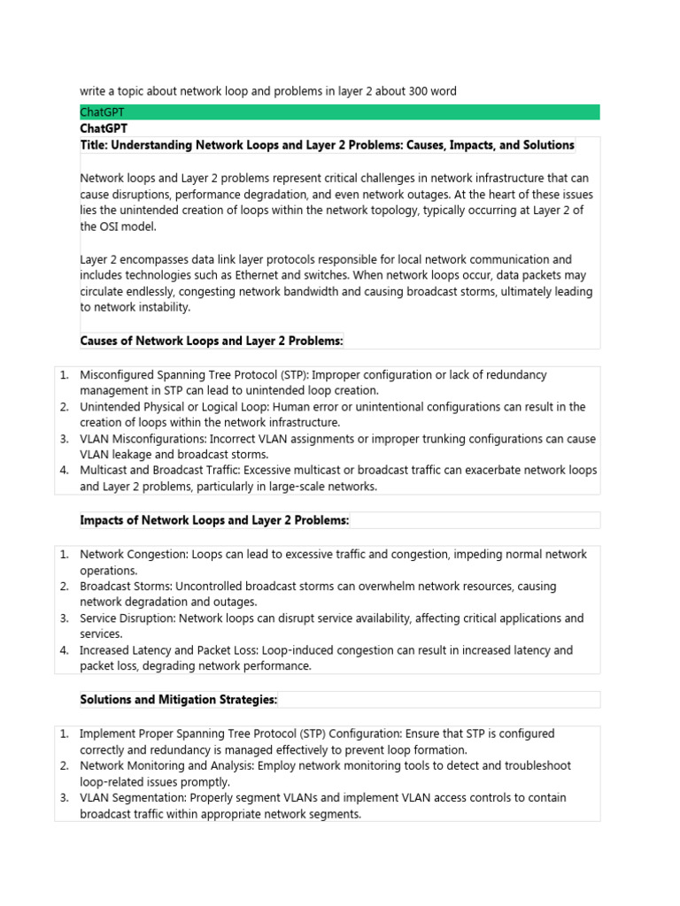 Write A Topic About Network Loop and Problems in Layer 2 About 300 Word ...