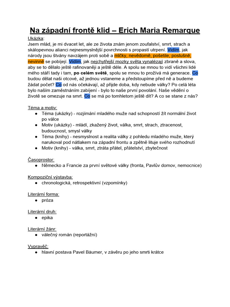 Na Západní Frontě Klid | PDF