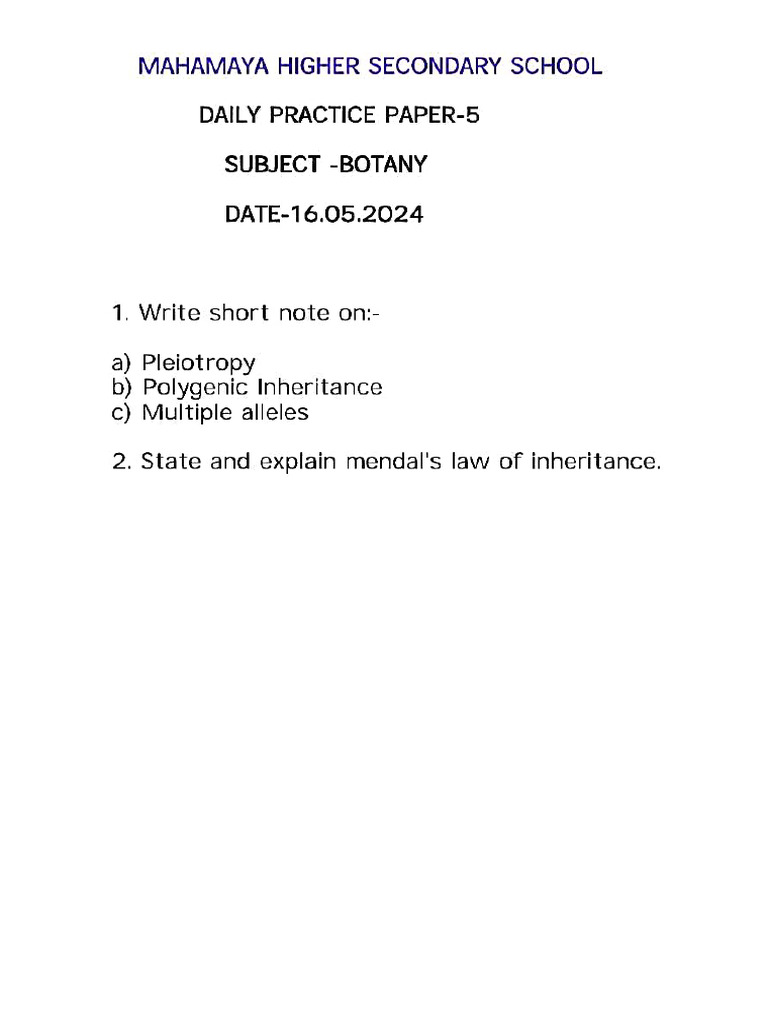 Botany DPP 5 | PDF