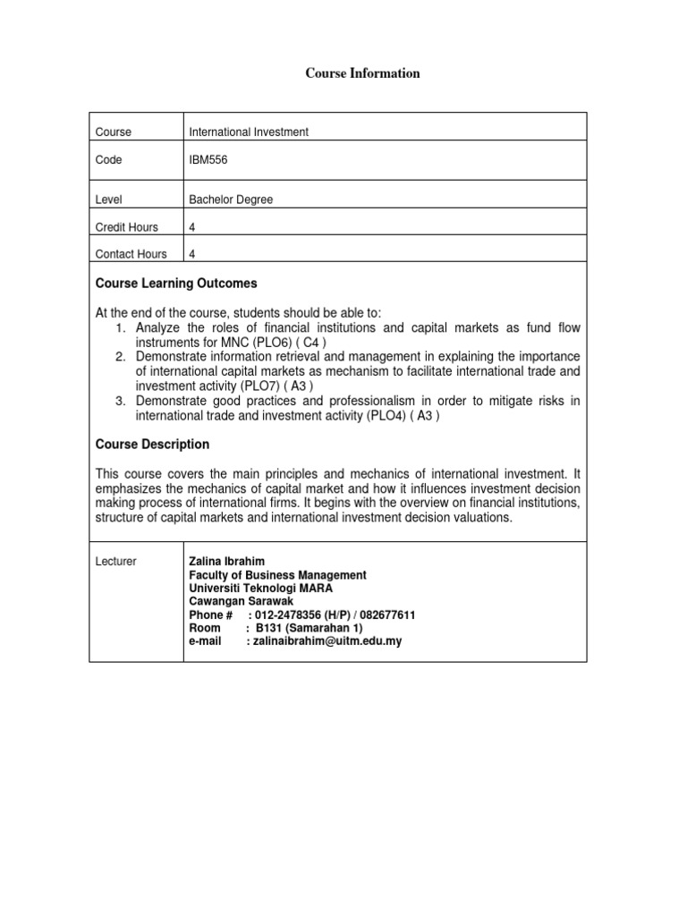 International Investment Course Overview | PDF | Investing | Financial ...