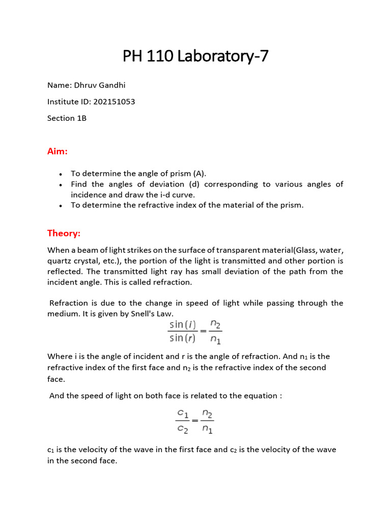 Ph Lab7 Pdf Refraction Refractive Index