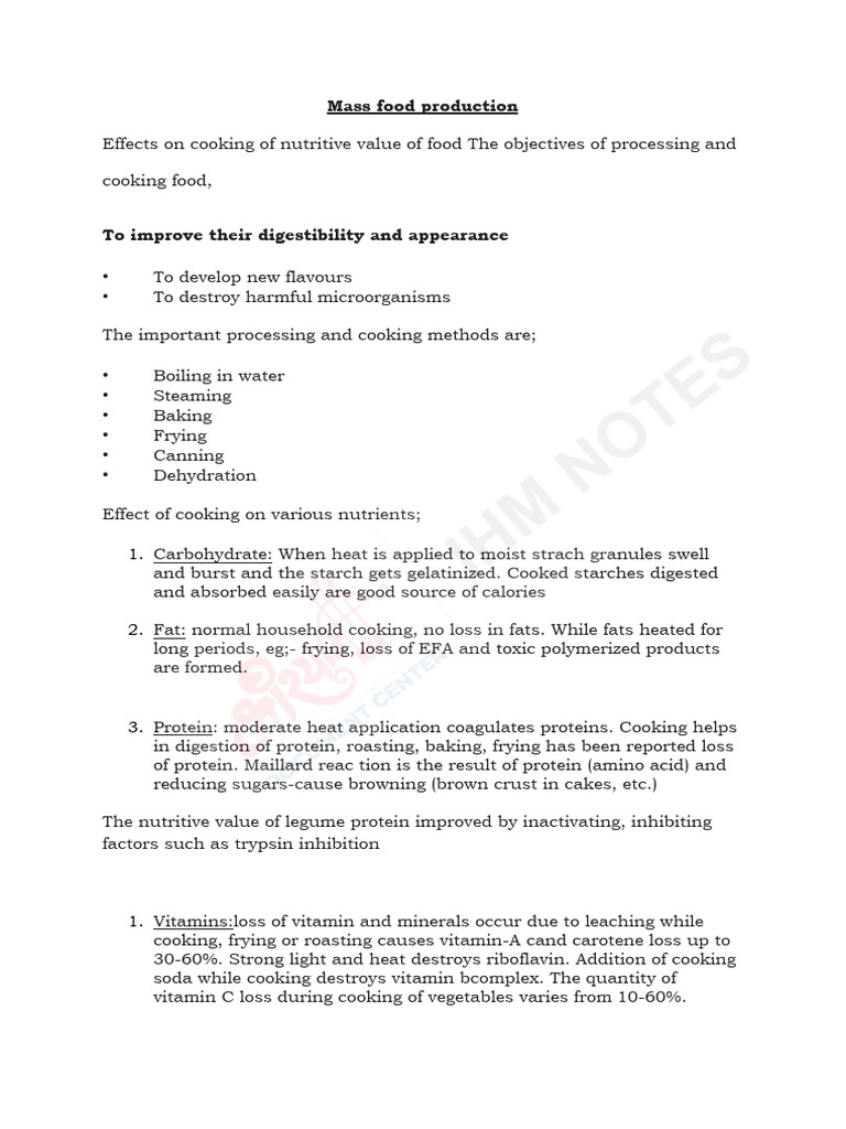 UNIT 8 Mass Food Production | PDF | Cooking | Foods