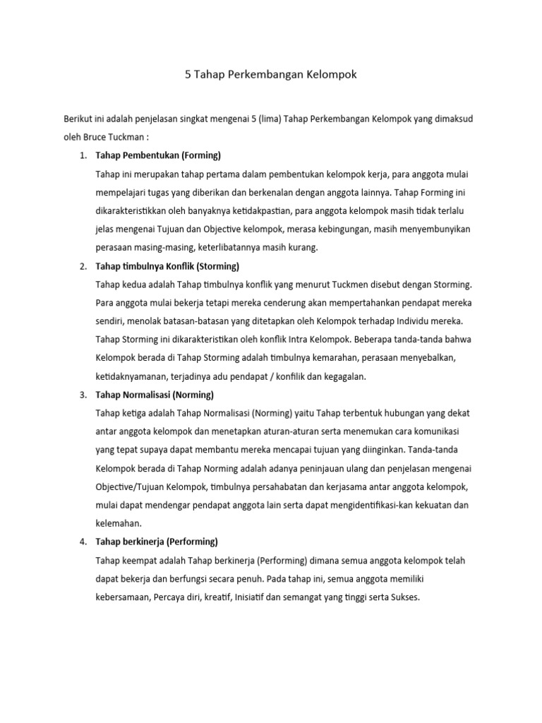 5 Tahap Perkembangan Kelompok Pdf
