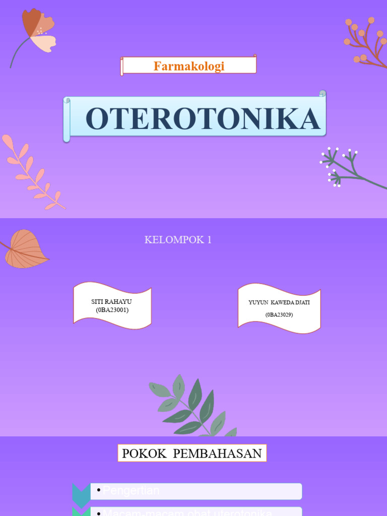 PPT. Tugas 12 Farmakologi. UTEROTONIKA. (Siti Rahayu Dan Yuyun) | PDF