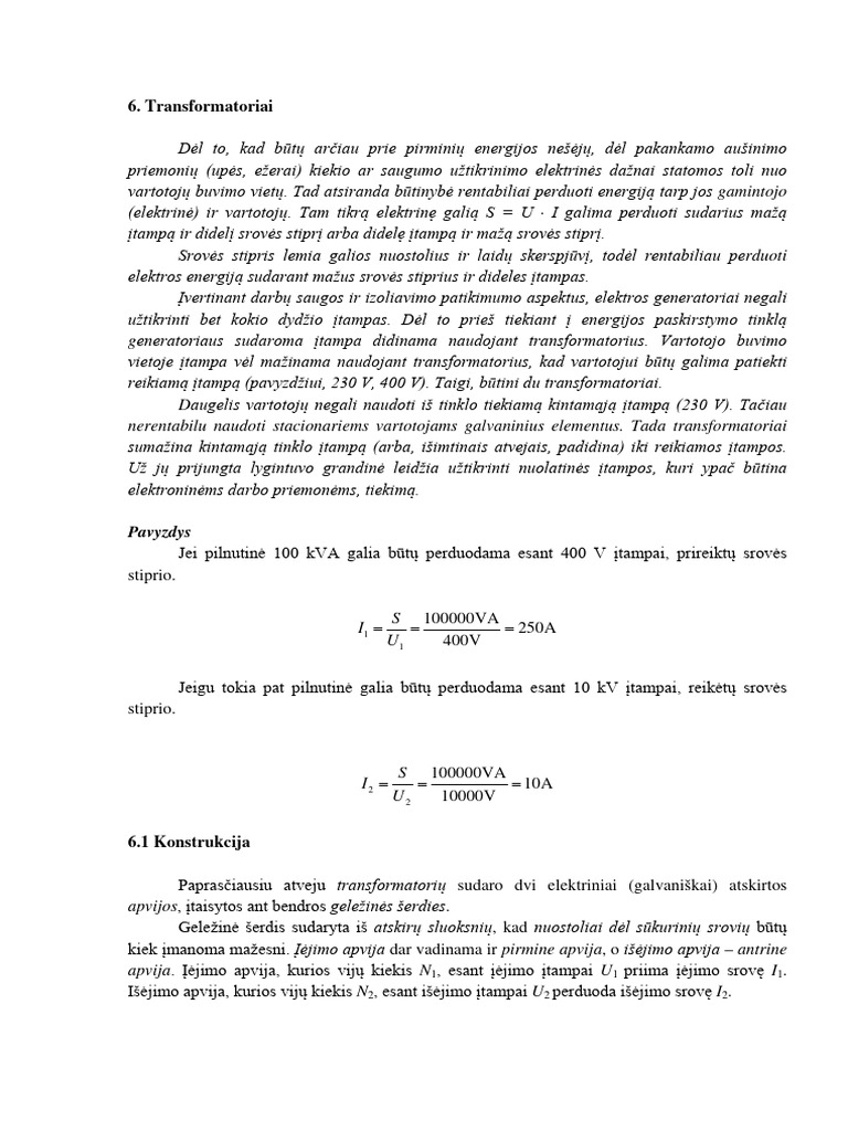 ELEKTROS INŽINERIJOS VADOVĖLIS 6 Skyrius | PDF