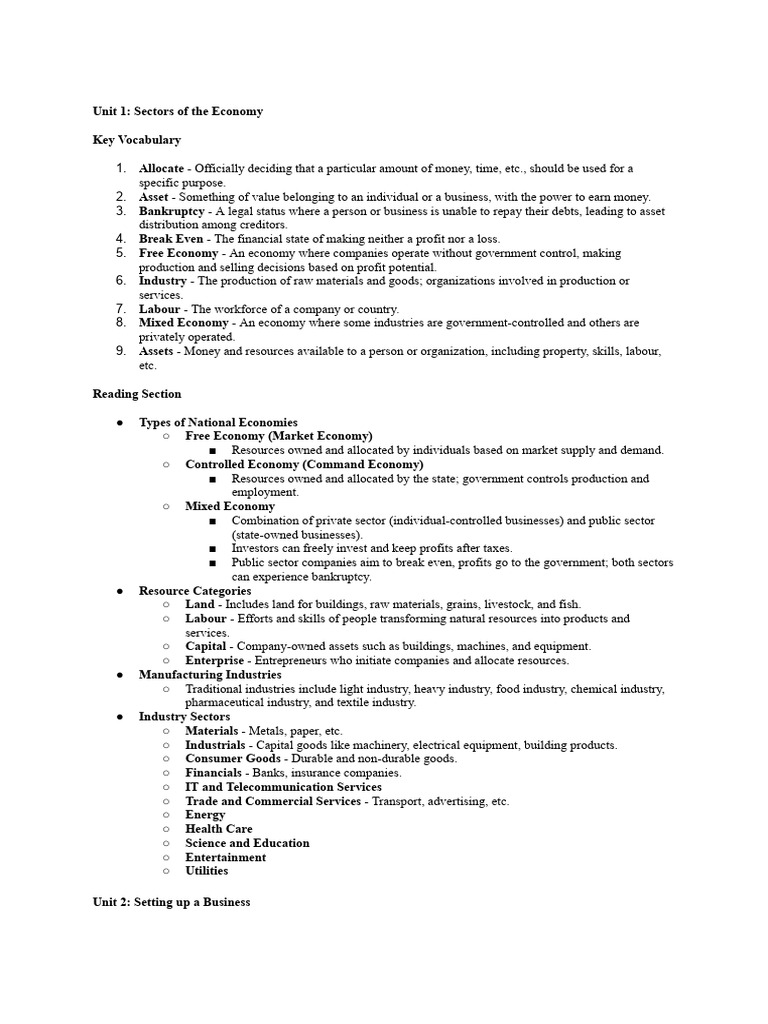 Understanding Economic Sectors and Business Setup | PDF | Cost Of ...