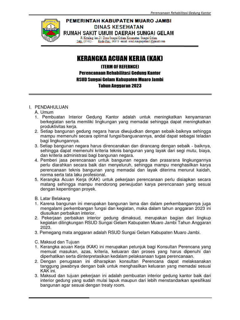 KAK Perencanaan Rehabilitasi Gedung Kantor | PDF