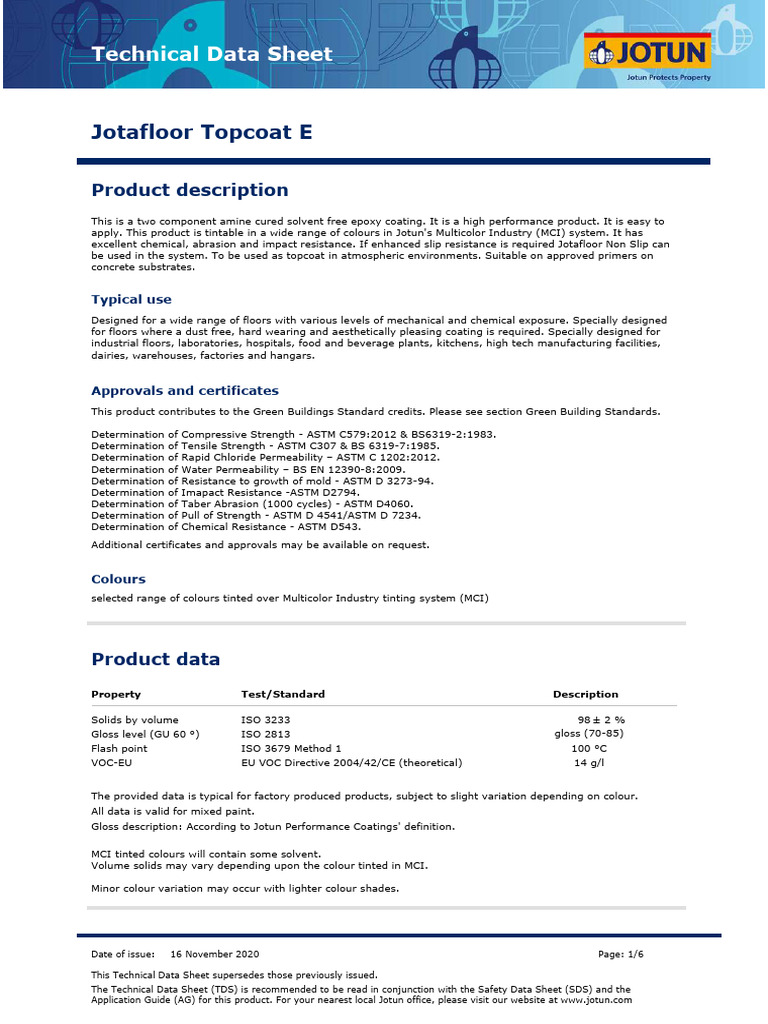 Jotafloor Topcoat E - TDS | PDF | Paint | Epoxy