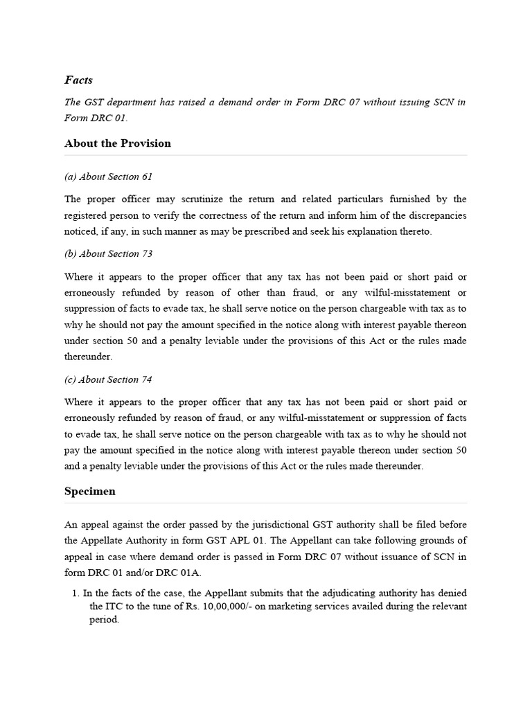 GST Appeal For Order Without SCN | PDF | Appeal | Certiorari