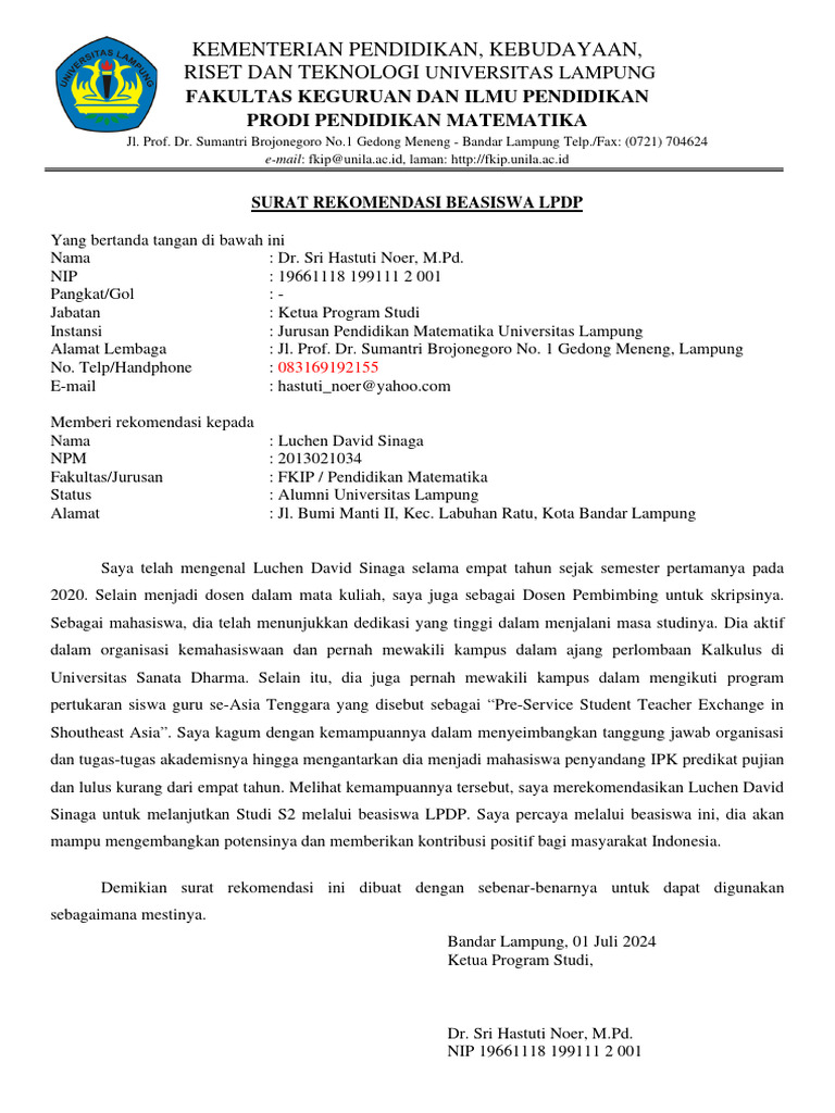 Contoh Surat Rekomendasi Beasiswa LPDP | PDF | Ilmu Sosial | Kesehatan ...