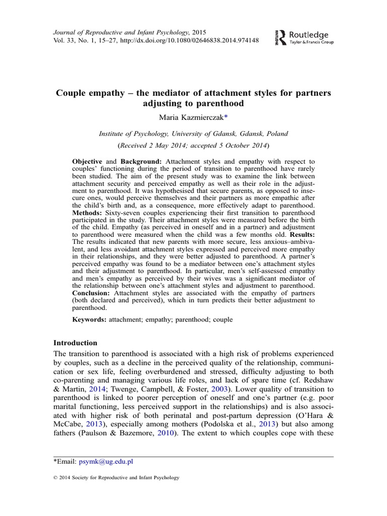 Couple Empathy - The Mediator of Attachment Styles For Partners | PDF ...
