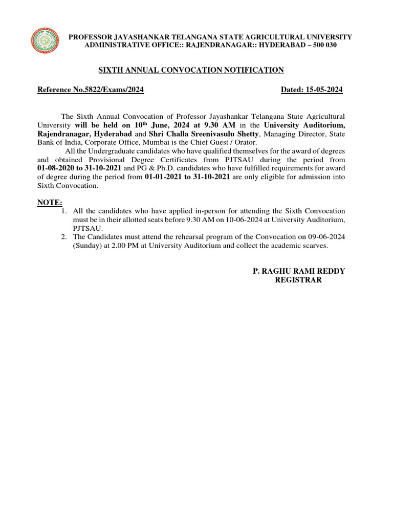 Pjtsau Sixth Annual Convocation 10-06-2024 | PDF