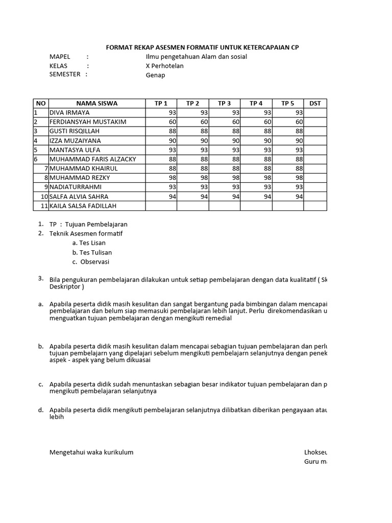 Format Rekap Asesmen | PDF