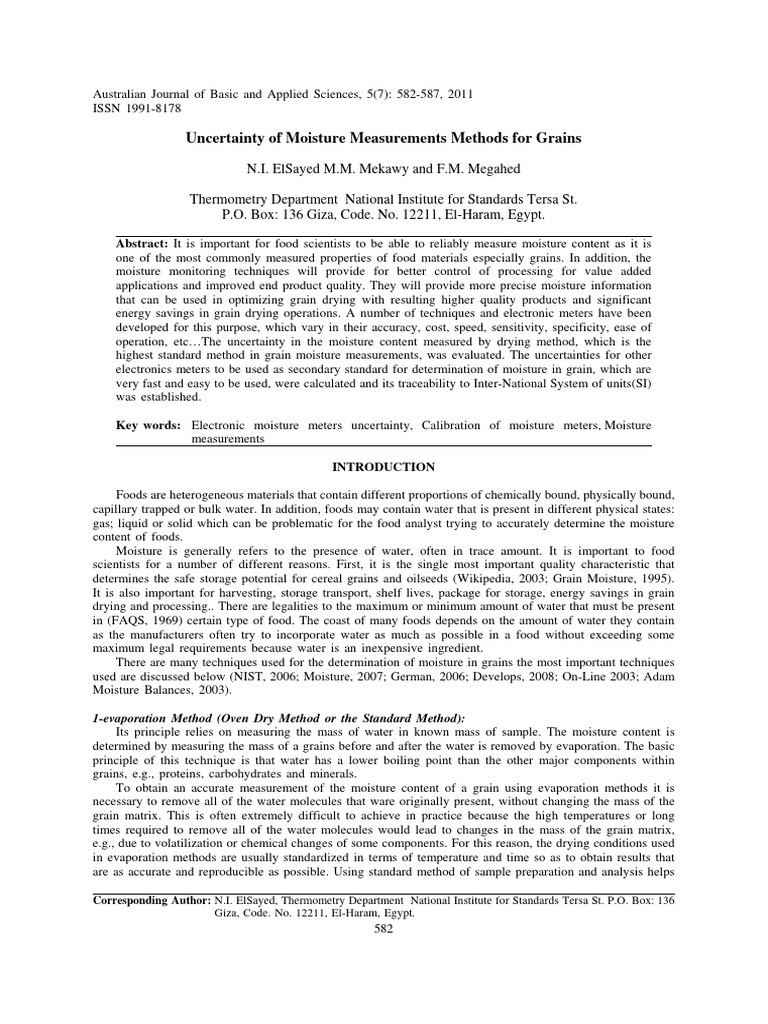 Moisture Measurement Uncertainty in Grains | PDF | Infrared | Calibration