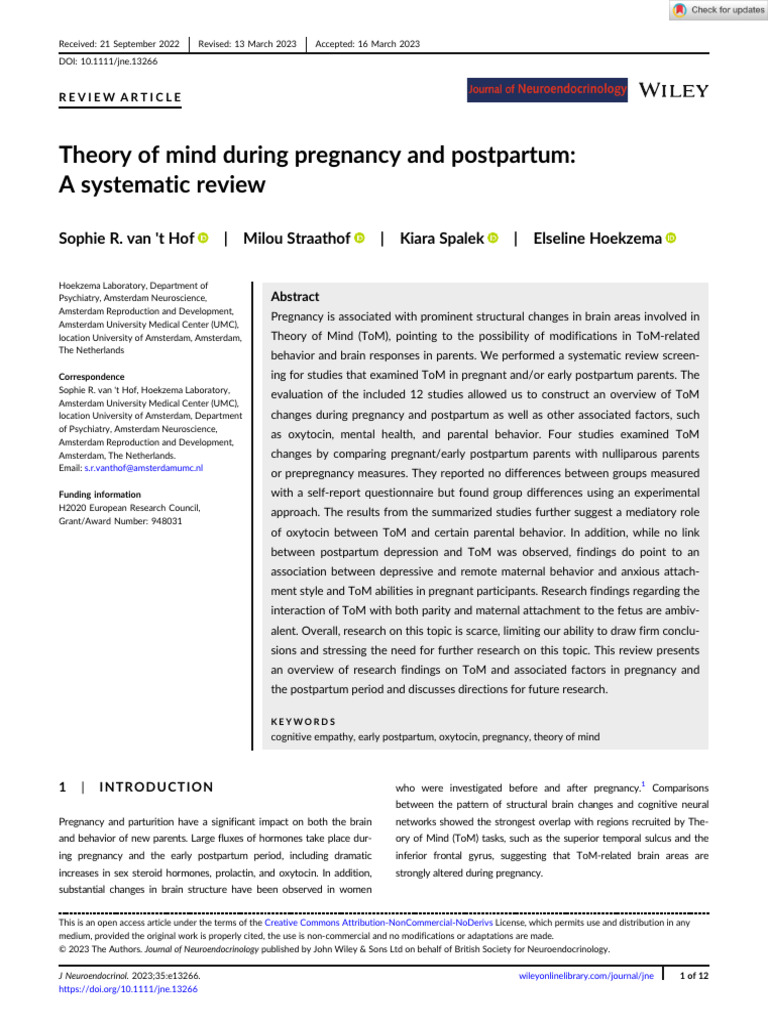 ToM Changes in Pregnancy and Postpartum | PDF | Pregnancy | Empathy