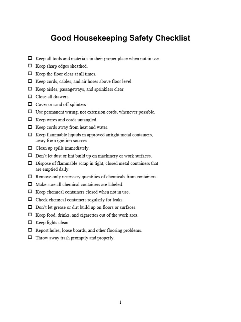 Good Housekeeping Safety Guidelines | PDF | Housekeeping | Safety