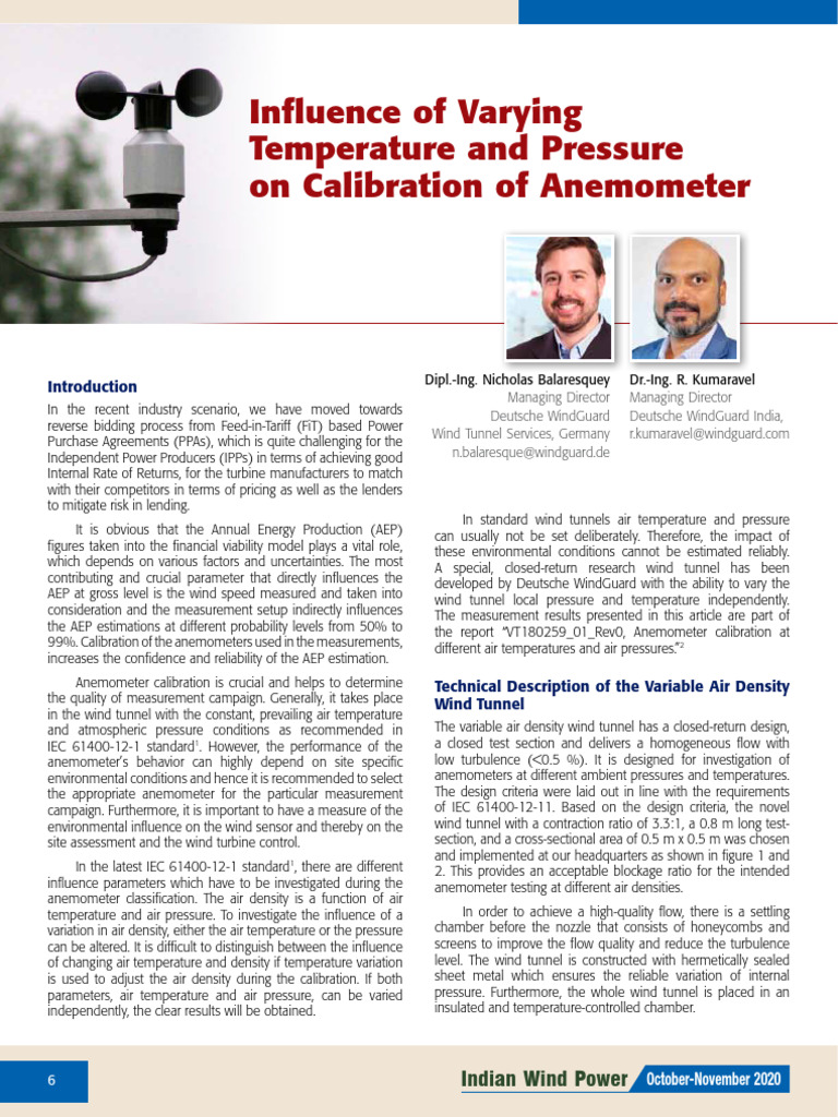 Anemometer Calibration in Wind Power | PDF | Calibration | Wind Tunnel