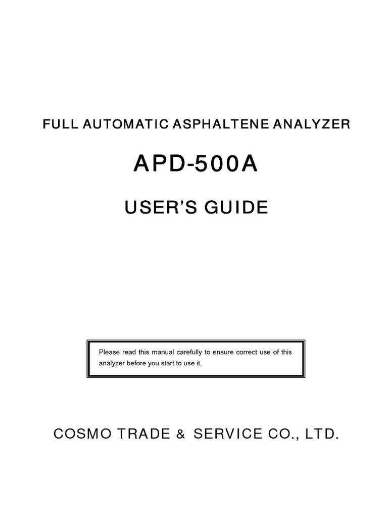 FULL AUTOMATIC ASPHALTENE ANALYZER APD-500A - Users | PDF | Absorbance | Temperature