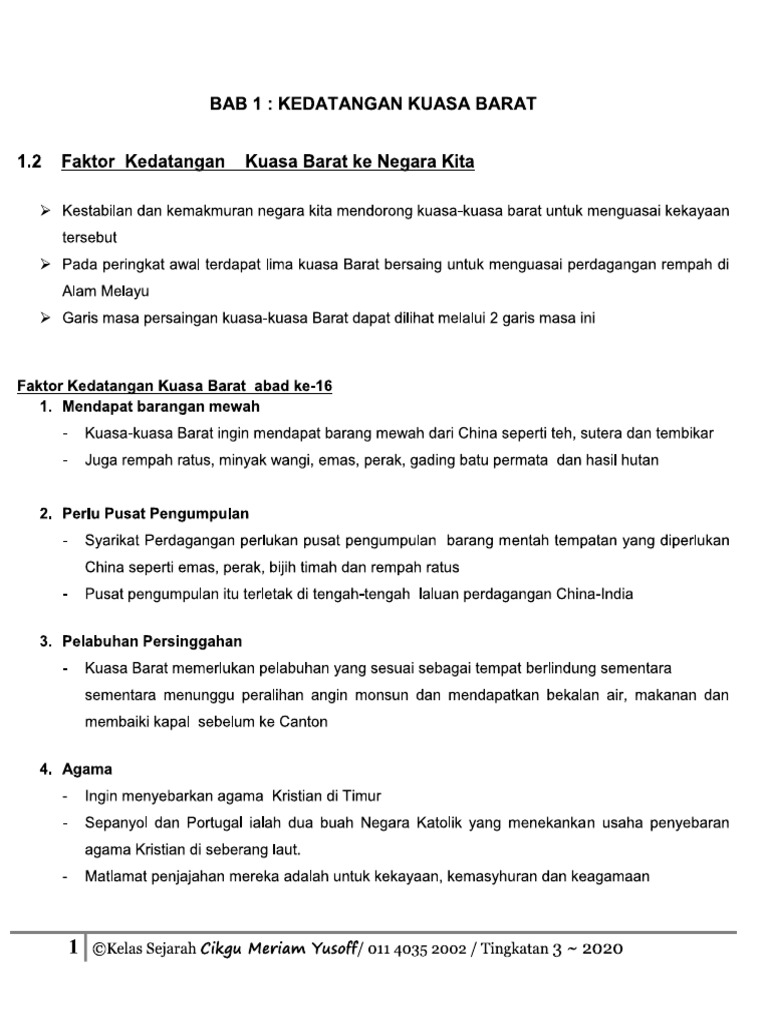 SEJARAH FORM 3 CHAP 1 NOTES AND EXERCISES | PDF