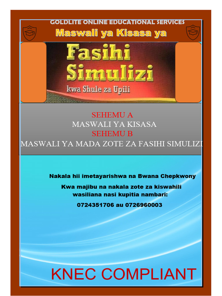 MASWALI YA KISASA YA FASIHI SIMULIZ1 (Utabiri) | PDF