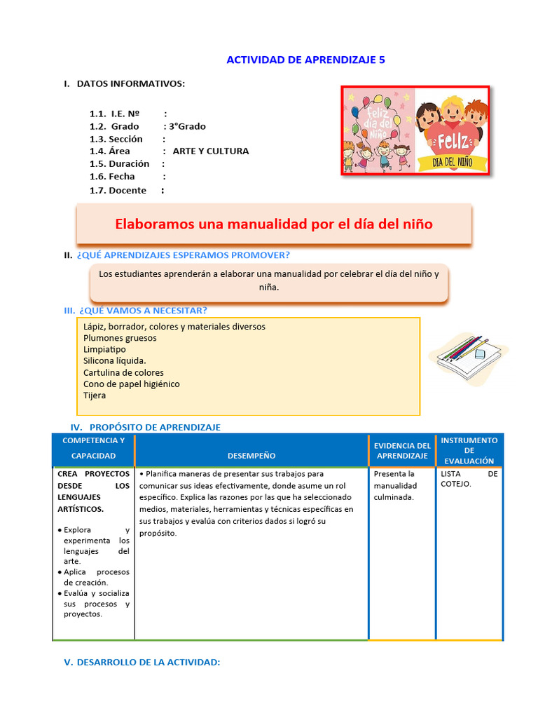 D5 A2 SESION ARTE Elaboramos Una Manualidad Por El Día Del Niño | PDF ... D5 A2 SESION ARTE Elaboramos Una Manualidad Por El Día Del Niño | PDF ...