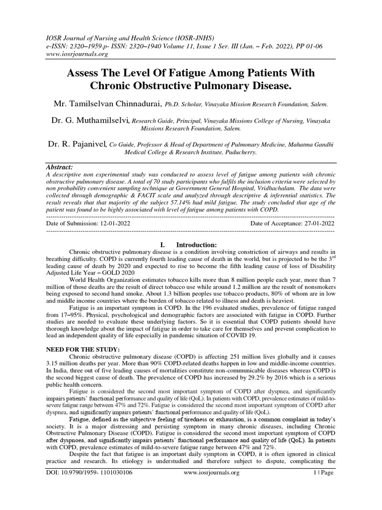 2a - Assess The Level of Fatigue Among Patients With COPD | PDF ...