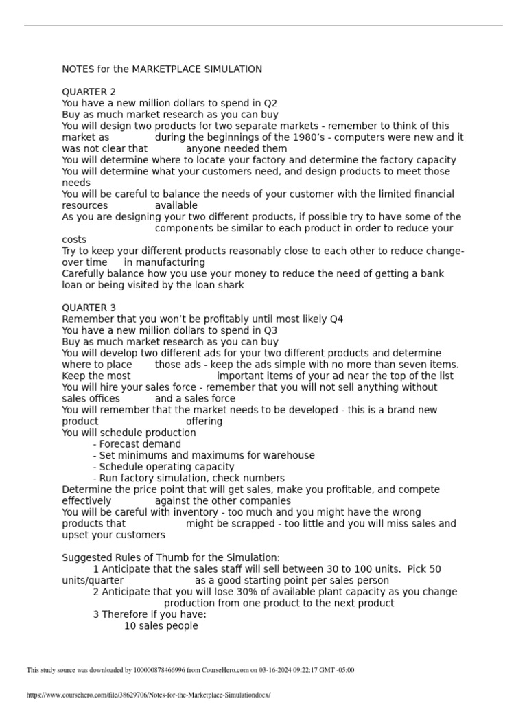 Marketplace Simulation Q2-Q5 Guide | PDF | Inventory | Demand