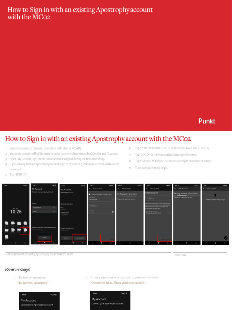 How To Sign in With An Existing Apostrophy Account With The MC02 | PDF