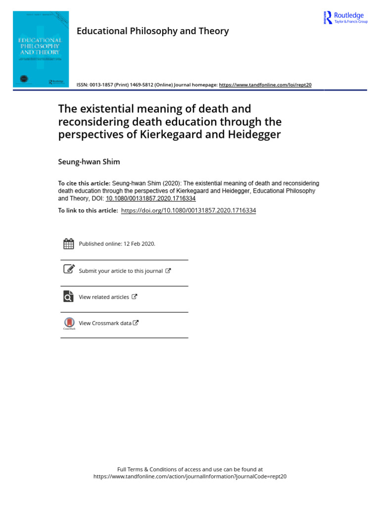 The Existential Meaning of Death and Reconsidering Death Education Through The Perspectives of ...