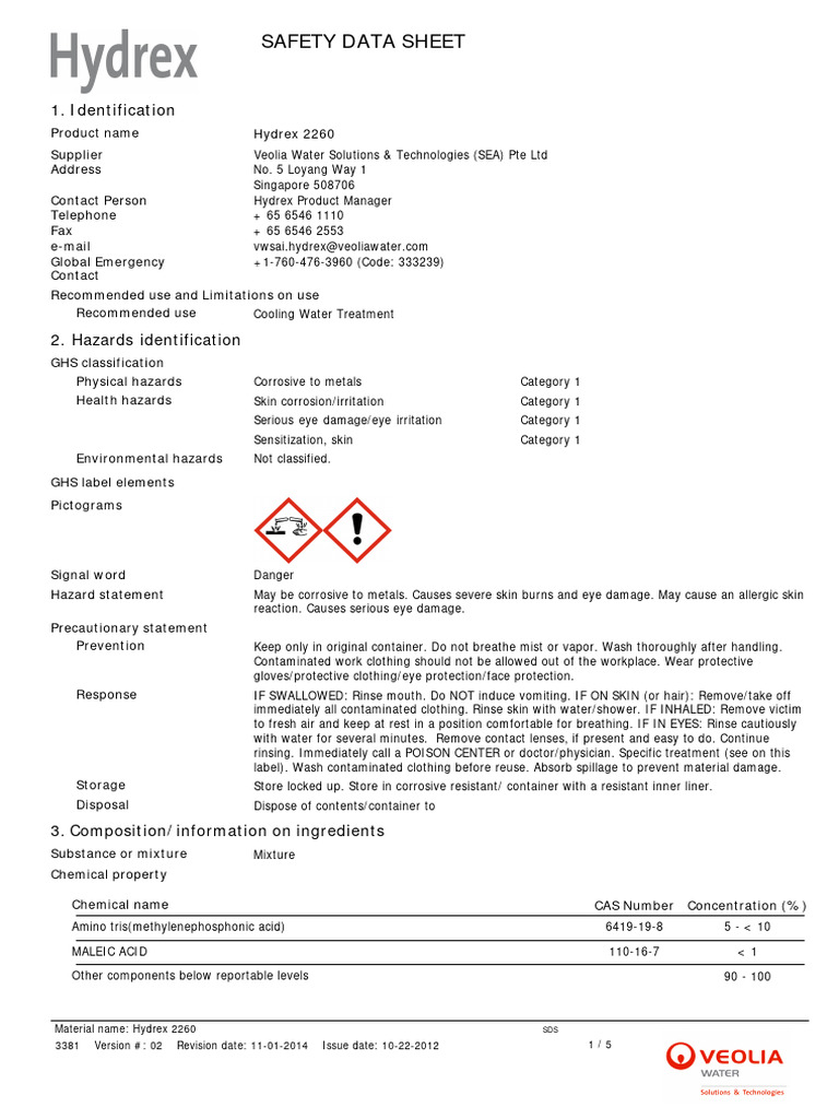32.MSDS Hydrex 2260 SG - GHS | PDF | Toxicity | Magnesium