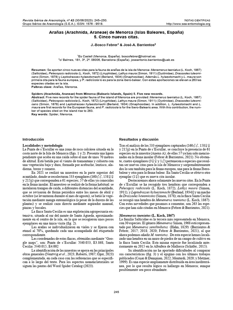 Febrer & Barrientos 2023 Rev 42 245 250 | PDF | Araña