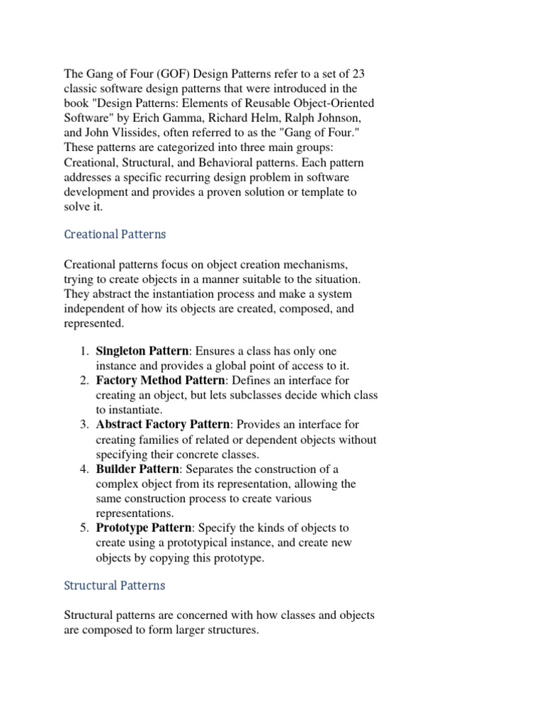 Overview of Gang of Four Design Patterns | PDF | Software Design ...