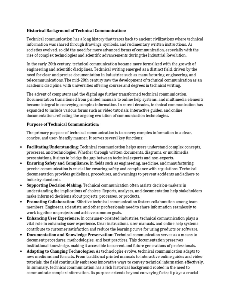 Technical Communication Historical Background and Purpose | PDF ...