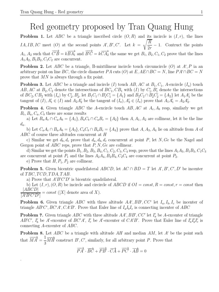 Red Geometry Problems by Tran Quang Hung | PDF | Triangle | Circle