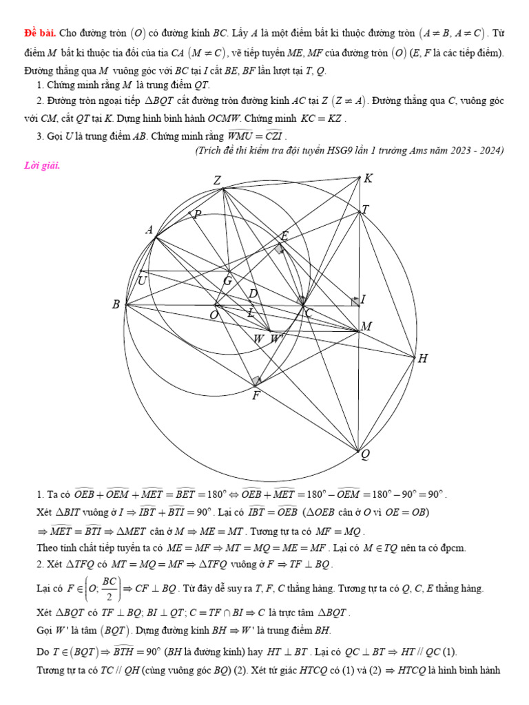 sol câu hình đề ktra dtuyen HSG9 lần 1 trường Ams năm 23-24 | PDF