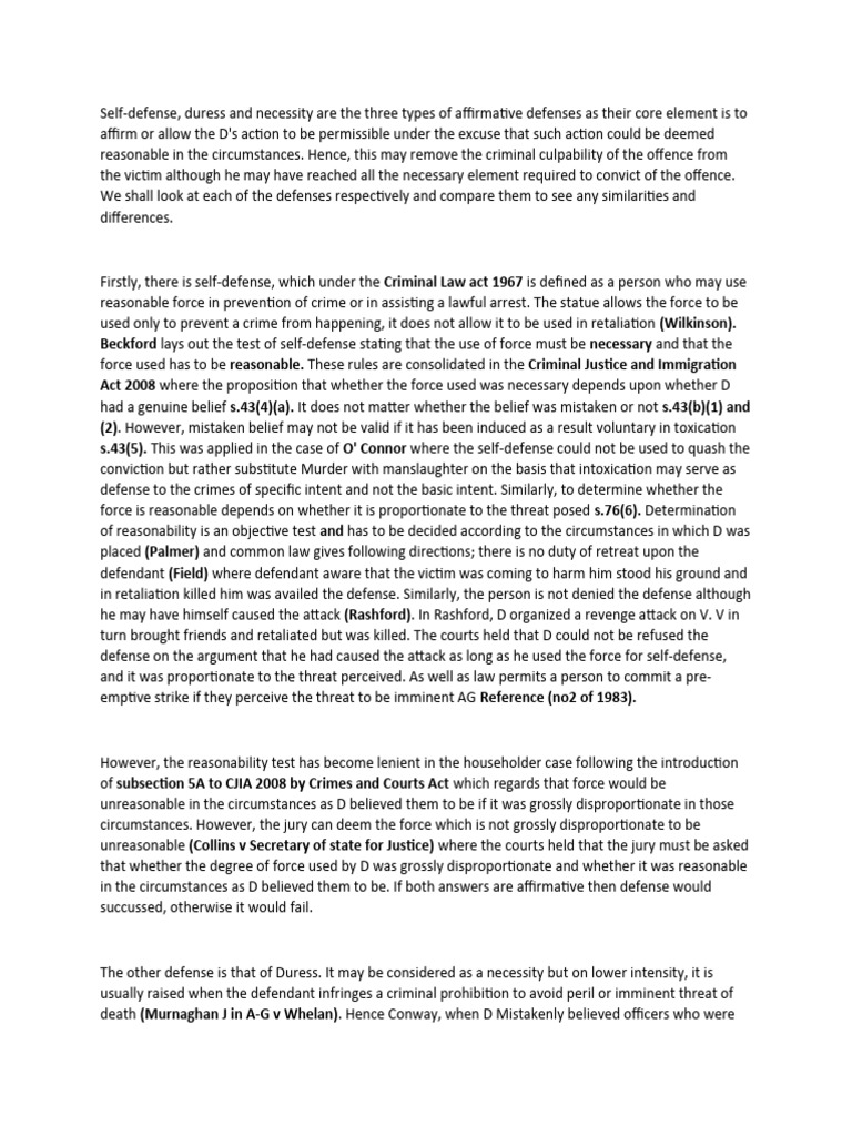 Understanding Self-Defense, Duress, and Necessity | PDF | Crimes ...