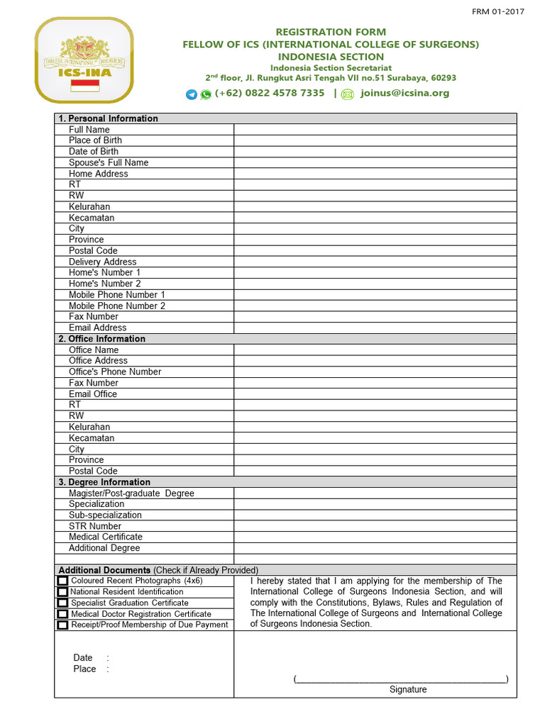ICS Indonesia Membership Registration Form | PDF