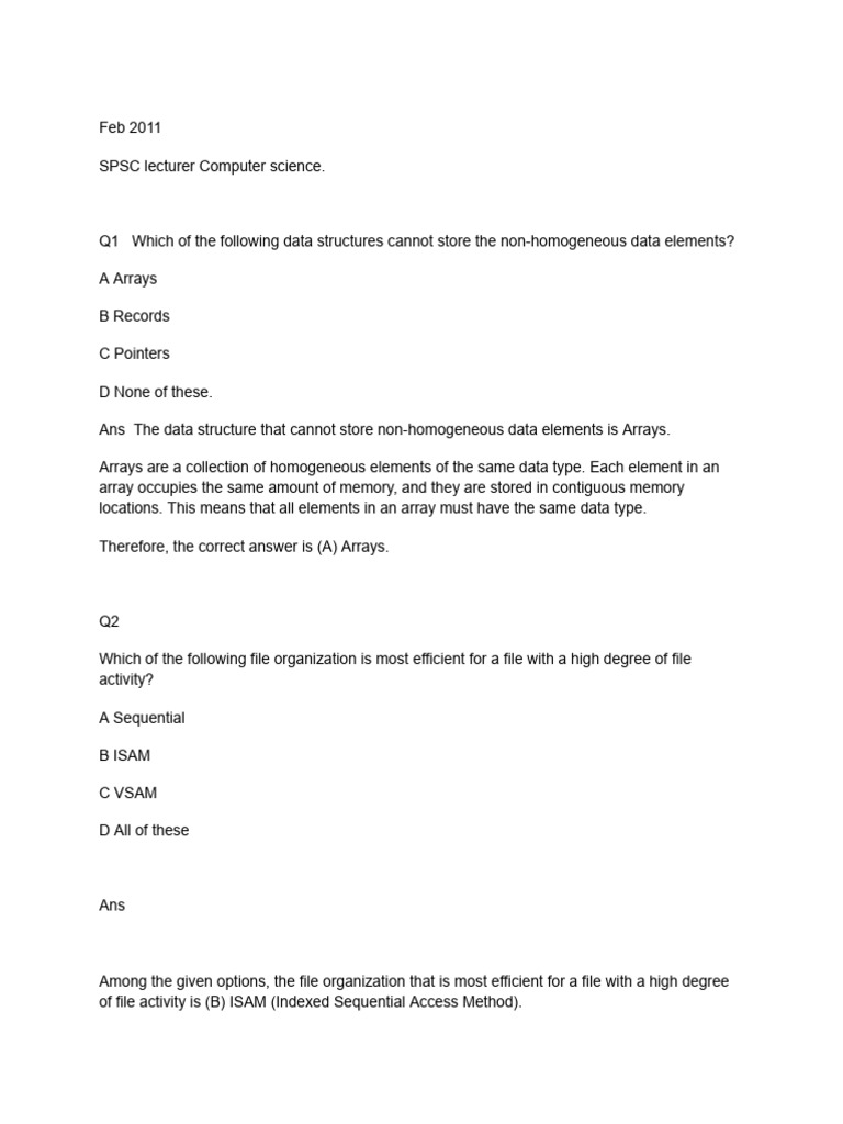 SPSC Past Paper Computer Science Feb 2011 | PDF | Operating System | Modem
