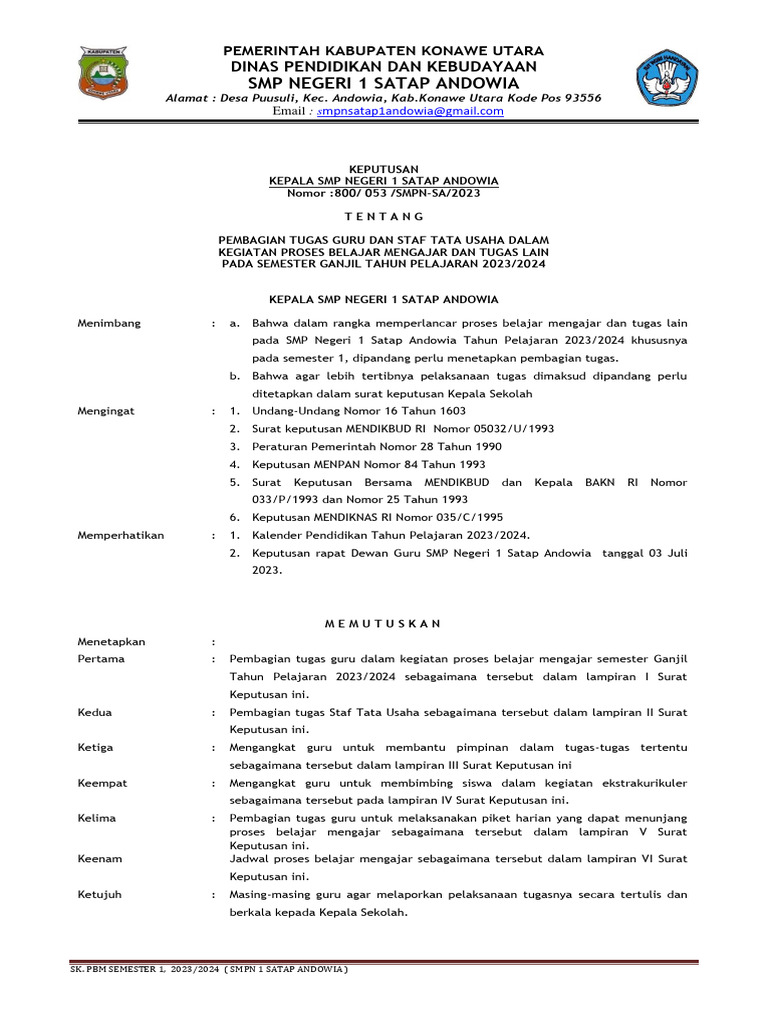 SK Pemb Tugas Ganjil T.P. 2023-2024 | PDF