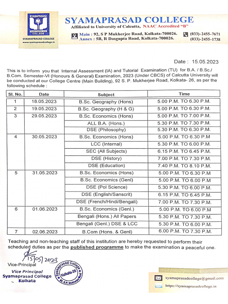 Internal -Tutorial Exam Schedule | PDF
