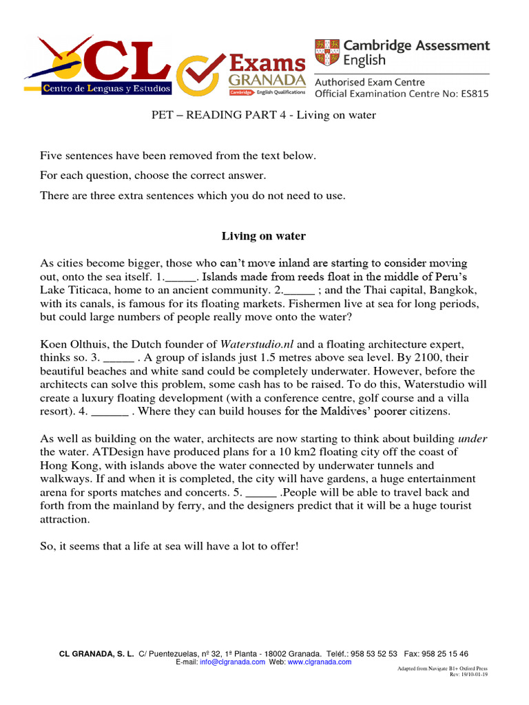 Pet Reading Part 4 Living On Water | PDF | Earth Sciences