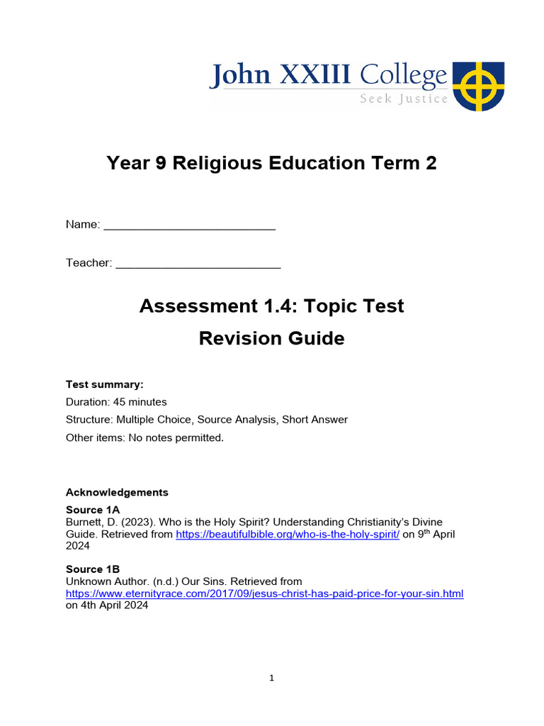 9re Test Rev Guide (1) | PDF | Gospel Of Mark | Holy Spirit